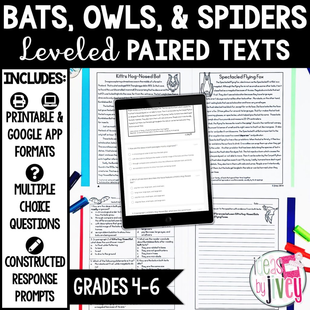 Paired Texts [Print & Digital]: Bats, Owls, & Spiders for Grades 4-6 ...