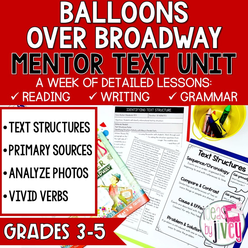 Balloons Over Broadway Mentor Text Unit for Grades 3-5 - Ideas by Jivey