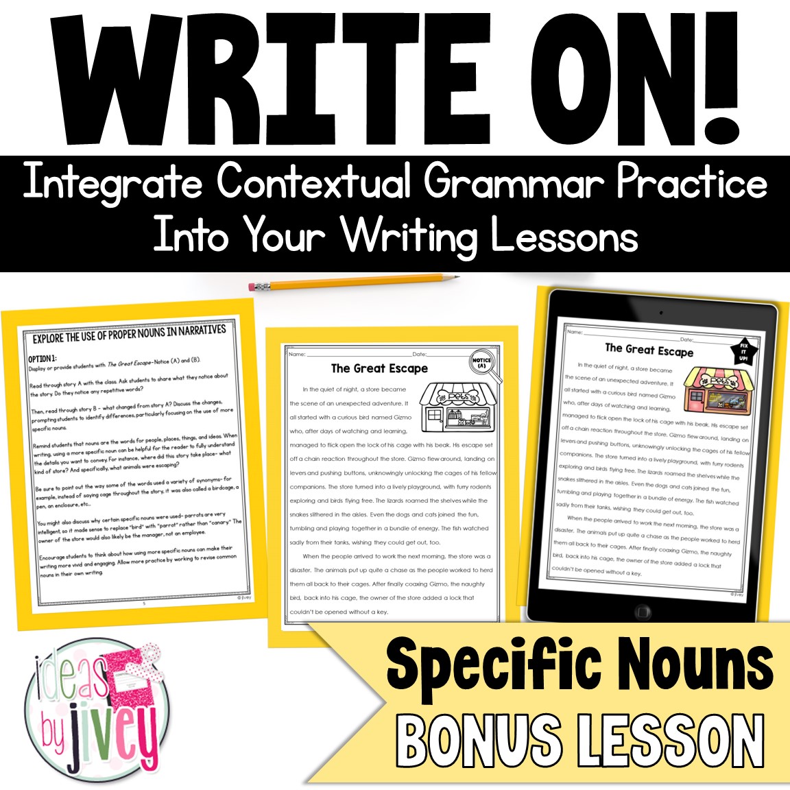 Specific Nouns- BONUS Grammar In Context Writing Lesson for 2nd-5th ...